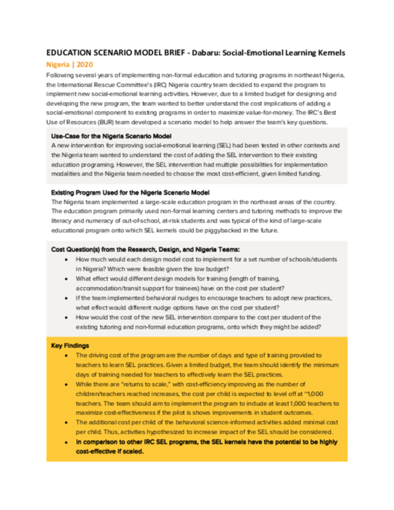 Education Scenario Analysis - SEL Kernels | International Rescue ... Education Scenario Analysis - SEL Kernels | International Rescue ...